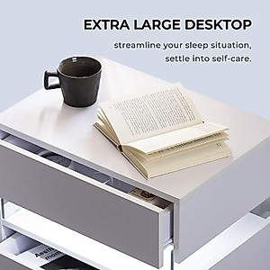 i-aplus Night Stand Set 2 LED Night Stand for Bedroom Modern LED Bedside Table with 3 Drawers End Side Table