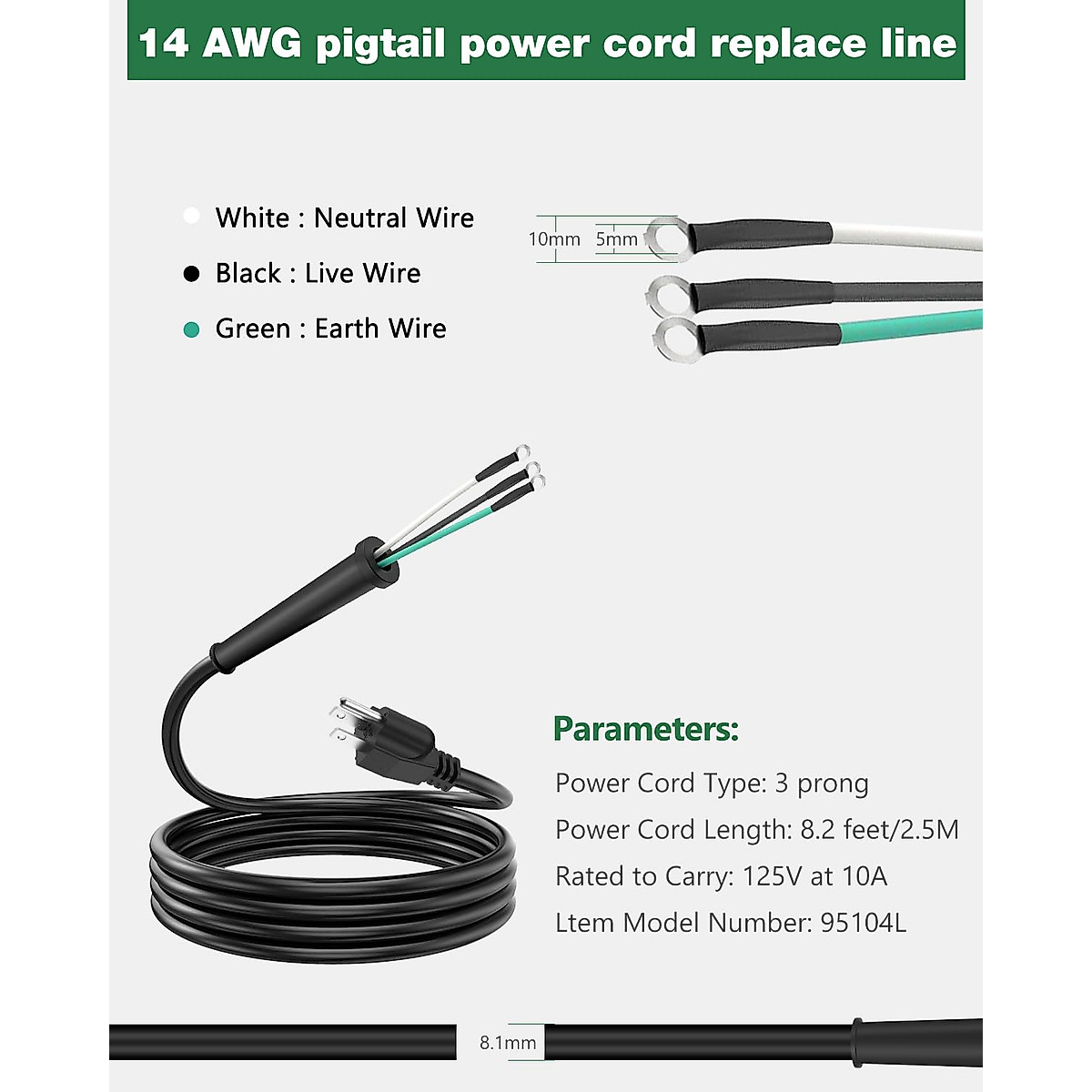 95104L Circular Saw Power Cord Replacement for SKILSAW Worm Drive Saw SPT77WM SPT78W SPT77WML SKILSaw Heavy Duty Power Tool Accessory 3 Pin Power Cord Black 2.5M/8.2FT US Standard Universal Cord