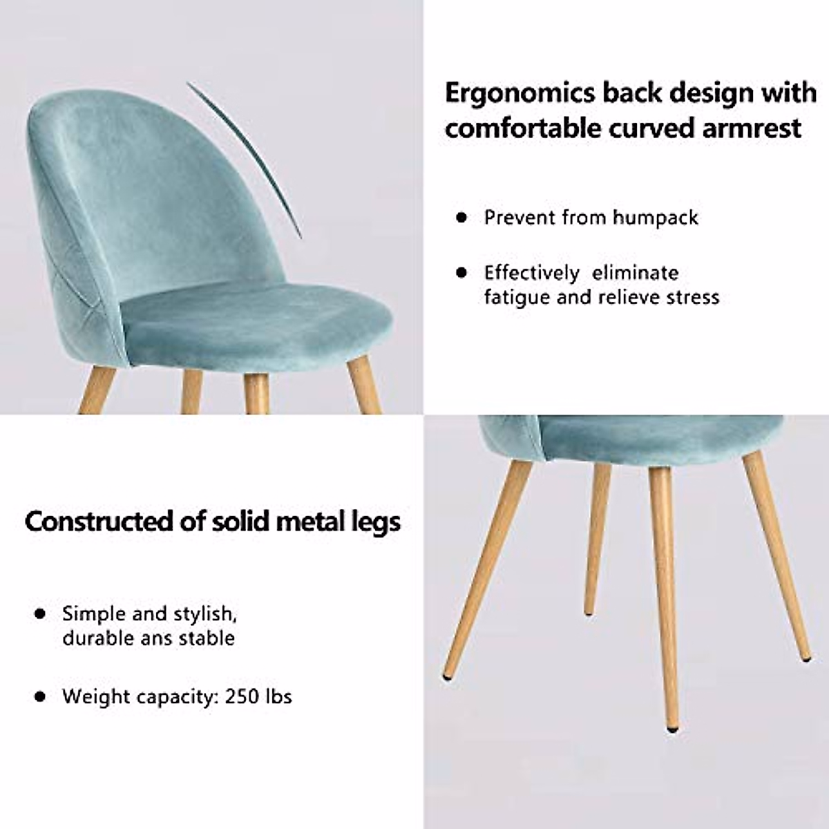 Dining Chairs Set of 2 Mid Century Modern Upholstered Kitchen Chairs Makeup Chairs with Soft Velvet Seat and Wooden Style Metal Legs Accent Side Chair for Living Dinning kitchen bedroom Green