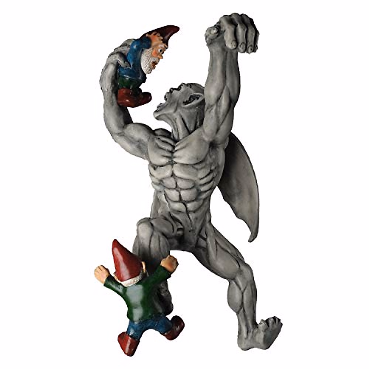 BELLA HAUS DESIGN Great Gargoyle Gnome Massacre Fence Hanger - Polyresin Outdoor Wall Décor - Detailed Hanging Statue – Gnome with Gothic Climbing Grotesque Gargoyle for Patio, Porch, Fence, Garden