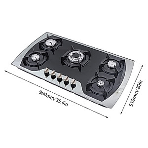 SNKOURIN 36" Gas Cooktop, Stainless Steel Built-in Gas Stove 5 Burners with Independent Switch Control, NG/LPG Convertible Gas Cooktop,Thermocouple Protection