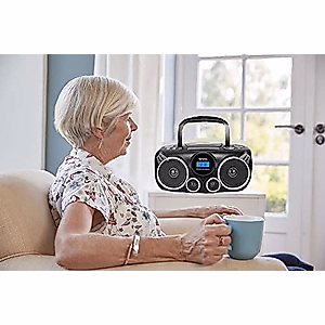 RIPTUNES Portable CD Player Bluetooth Stereo Sound System Digital AM FM Radio, MP3 CD Boombox USB SD PALYBACK with Enhanced Bass, Aux in, Headphone Jack, CD-R/CD-RW Compatible LCD CLOCK Display, Black