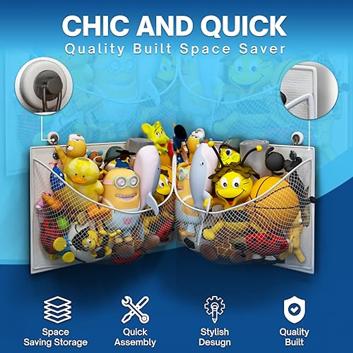 Stuffed Animal Storage Ideas, Stuffy Storage, Stuffed Animal net or Hammock, Kids Wall Corner Stuffed Animals Toy Hammock , Holder, Bear Organizer, Basket, Stuff, Zoo, Hardware Included (White)