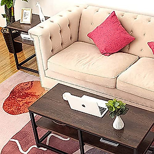 Coral Flower Nightstands Set of 2, 2-Tier Side Table Industrial End Table for Small Space in Living Room, Bedroom and Balcony, Stable Metal Frame, Dark Oak