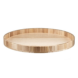 16 Inches Extra Large Solid Wooden Serving Tray Round Tea Coffee Table Tray Snack Food Meals Serving Plate Kitchen Party Bar Server Breakfast Tray with Raised Edges Nature Wood Ottoman Tray
