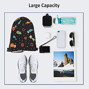 Beabes Cute Dinosaur Astronauts Drawstring Bags Backpack Bag Outer Space Galaxy Planet Spaceship Stars Cool Animal Sport Gym Sack Drawstring Bag String Bag Yoga Bag for Men Women