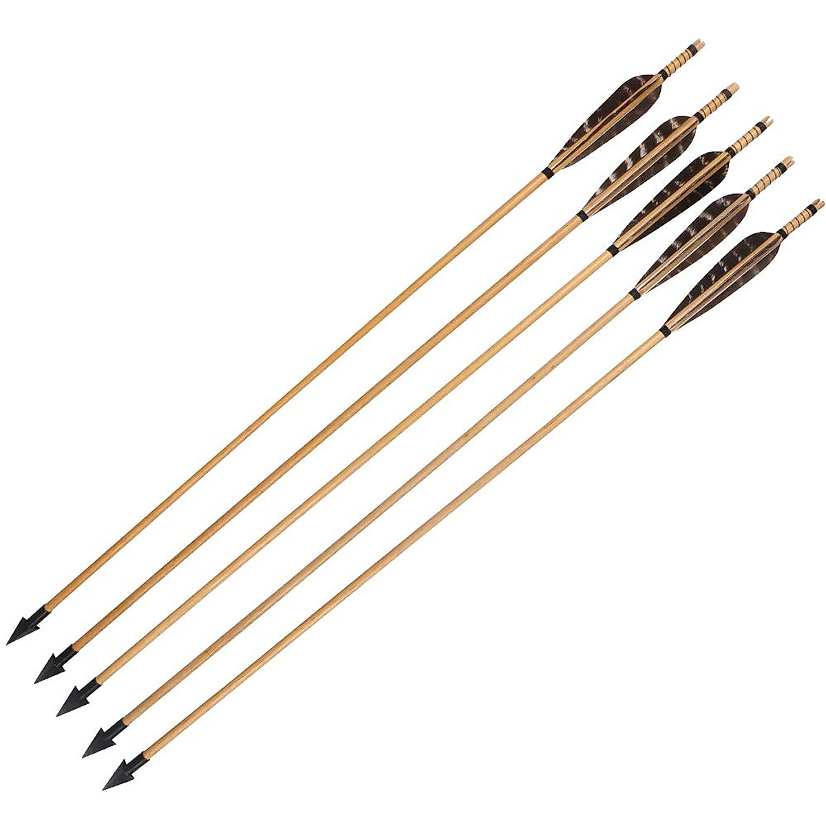 TOPARCHERY Archery Wooden Arrows, 32 inch Traditional Hunting Practice Target Arrow 5 Inch Turkey Feathers Fletching Recurve Bow Longbow(Pack of 6)