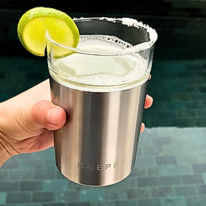 KEEPEE Whiskey Glasses Set of 2 - Vacuum Insulated Tumbler with Removable Glass Insert - Insulated Cocktail Glass - Old Fashioned Lowball Glass for Margaritas, Bourbon, Wine, 10oz (Stainless Steel)