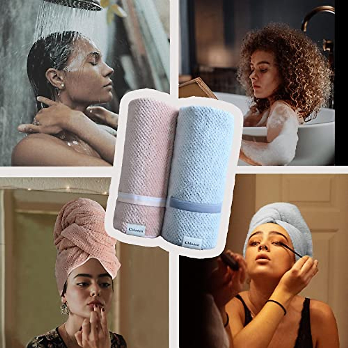 Chloven 2 Pack Extra Large Microfiber Hair Towel Wrap for Women,43 inch X 24 inch Anti Frizz Hair Drying Towel with Elastic Strap,Hair Wrap Towels Absorbent Quick Dry Hair Turbans for Drying Long Hair