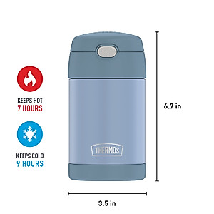 THERMOS FUNTAINER 16 Ounce Stainless Steel Vacuum Insulated Food Jar with Folding Spoon, Denim Blue