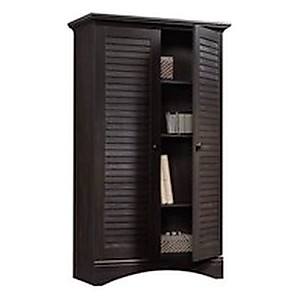 Pemberly Row Contemporary Storage Cabinet with Doors and 4 Adjustable Shelves in Antique Brown