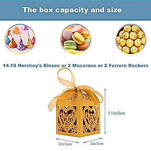 Elephant-package 25 Pcs Laser Cut Boxes (Gold), Bridal Shower Favor Boxes with Ribbon, Thank You Lace Candy Boxes, Party Favor, Wedding, Anniversary