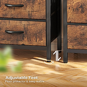 Huuger 5 Drawers Dresser with Charging Station, Dresser for Bedroom, Tall Night Stand, Chest of Drawers with Open Shelf, Bedside Table Nightstand, Fabric Dresser, for Entryway, Rustic Brown