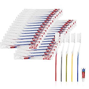 Travel Toothbrushes Kit,50Pcs Travel Toothbrush Set Disposable Toothbrushes with Toothpaste for Nursing Home,Hotel,Charity(Individually Wrapped)