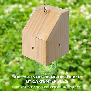 GRTRE 4 Pack Wood Carpenter Bee Trap for Outside - Wood Boring Bee Trap - Best Bee Trap - Nature Pentroof Style Carpenter Bee Traps Outdoor Hanging - Insect Traps Removes Carpenter bee