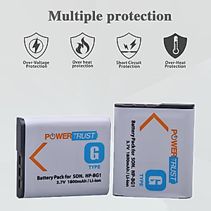 Powertrust 2 Pack NP-BG1 NP-FG1 BG1 Camera Battery and LCD USB Charger for Sony DSC W130 W210 W220 W300 H10 H50 H70 W290 HX7 HX10 HX30 WX10 H55 HX9 T20
