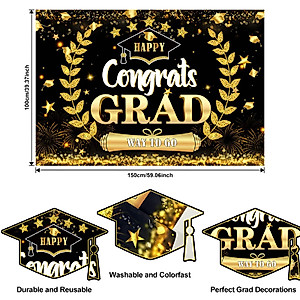 HJINGY Graduation Decorations Class of 2024, 2024 Graduation Party Decorations Include Grad Backdrop, Photo Banner, Congrats Cards, Balloons, Tablecloth, Plates, Cake Toppers for College High School