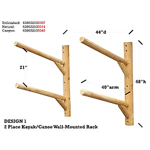 2 Place Wall Mount Log Kayak and Canoe Rack Canyon Brown