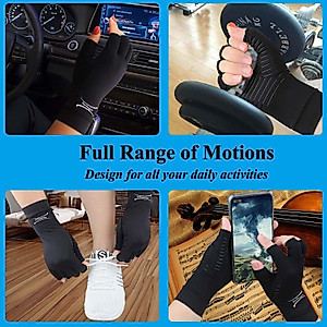 2 Pairs Copper Arthritis Gloves for Women, Compression Gloves for Men for Pain, Fingerless Hand Gloves for Carpal Tunnel, Crochet, Relieve Pain, Swelling, Support Wrist and Joint, Typing (Medium)