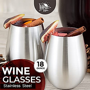 Backyard Bum Premium Solid Stainless Steel Wine Glasses | Set of 4 Large 18 Ounce | Stemless Wine Glasses| Perfect for Entertaining Outdoors