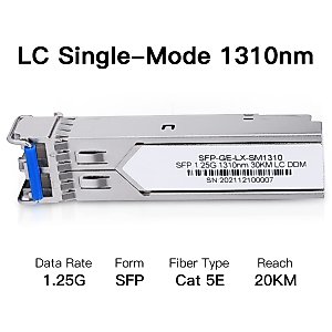 10 Pack 1.25G SFP LC Module 1000Base-LX (SMF,1310nm,20km,DDM) Single-Mode Transceiver for Cisco GLC-LH-SMD,Ubiquiti UniFi,Meraki MA-SFP-1GB-LX10,Fortinet,Mikrotik,TP-Link,Netgear,TL-SM311LS,D-Link
