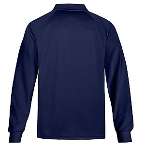 Men Polo Shirts Cotton Classic Fit Long Sleeve Sport T-Shirt Casual Polos (Navy,M)