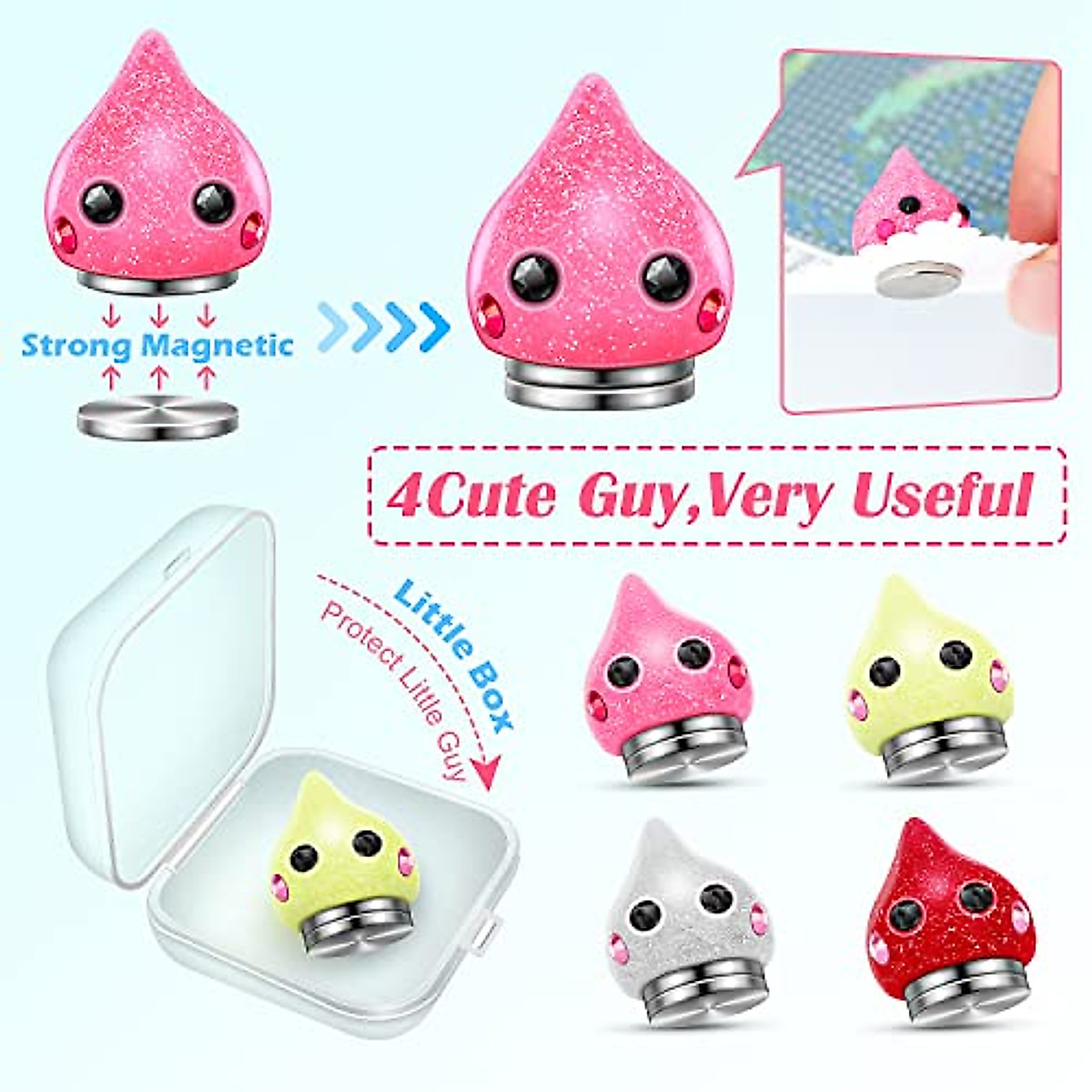 Kuangben 60 Slots Diamond Painting Storage Containers, Diamond Painting Accessories with Resin Diamond Painting Drill Pen, Magnet Cover Holder etc. Diamond Painting Kits (Pink)