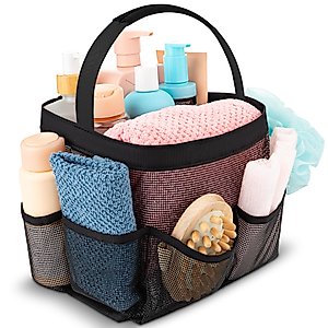 Masirs Mesh Shower Caddy Bag - (9 Pocket) Large Collapsible, Portable Bathroom Organizer for Travel, Gym, & Dorm - Easily Carry & Organize Bathroom Toiletry Essential (Black)