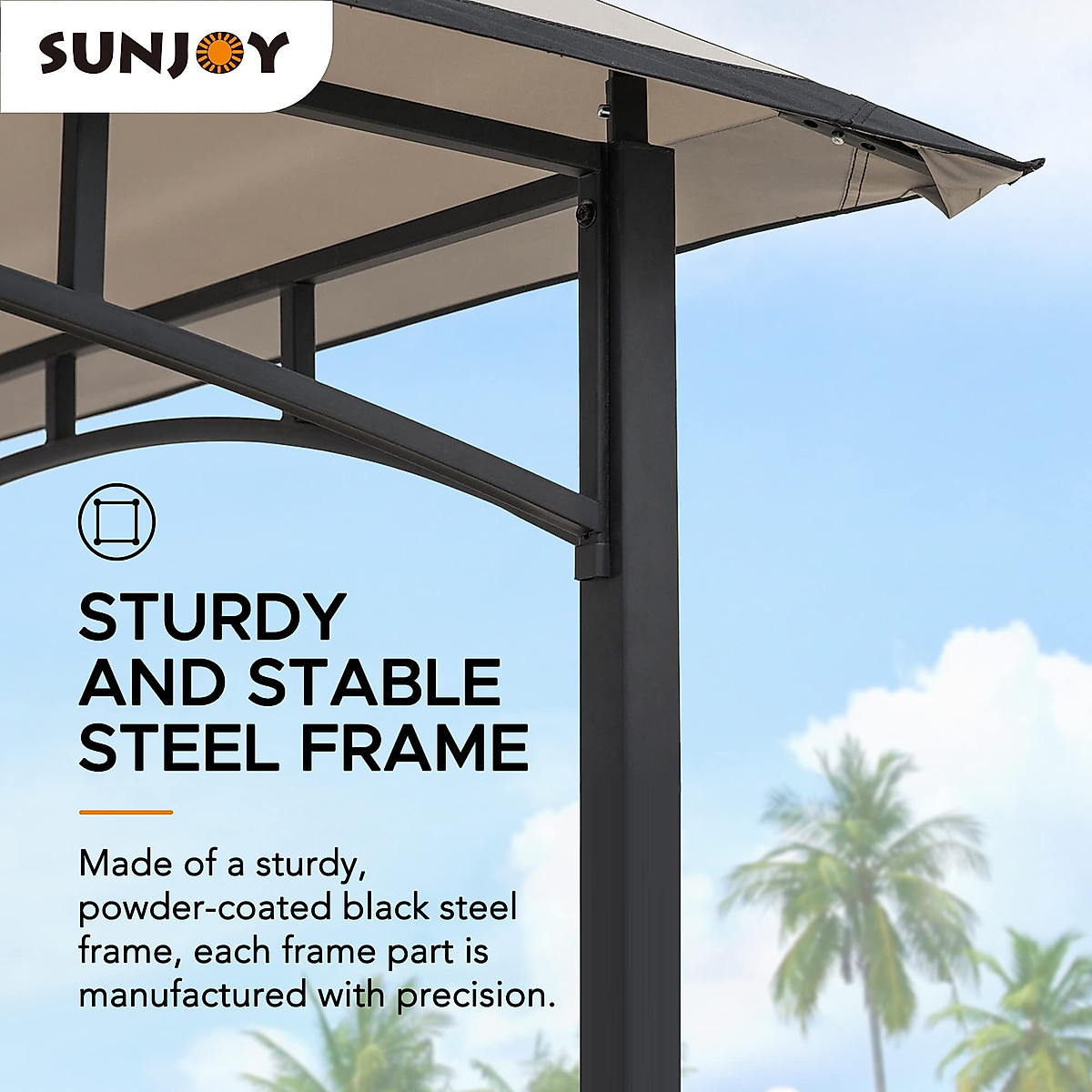Sunjoy 5 x 8 ft Black Steel Frame Double Tiered Canopy Grill Gazebo for Outdoor, Patio, Garden, and Backyard Activities,Gray and Black