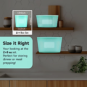 FIRAWER Reusable Silicone Food Storage Containers Bags, Dishwasher Safe, BPA Free, 8oz, Green, 2 Pack