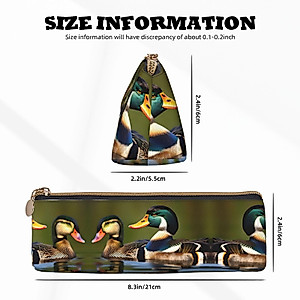DRTGEDS Two Mallard Ducks Fashion Multifunctional Leather Pencil Case With Large Storage Capacity Pencil Pouch