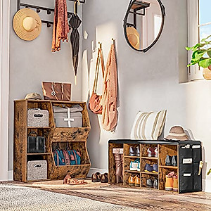 HOOBRO Kids Bookshelf, Toy Storage Organizer, Multi-Bin Storage Cubby, 2 Adjustable Shelves, Bookcase Footboard, Suitable for Children's Room, Playroom, Hallway, Rustic Brown BF31CW01