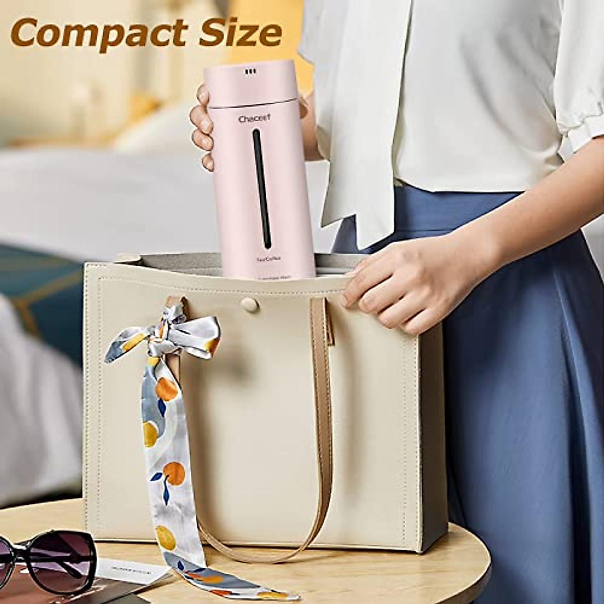 CHACEEF Travel Electric Kettle, 350ml Small Portable Kettle with Non-stick Coating, BPA Free, 3 Colors LED Water Boiler with Keep Warm Function, Fast Boil and Auto Shut Off Hot Water Kettle, Pink