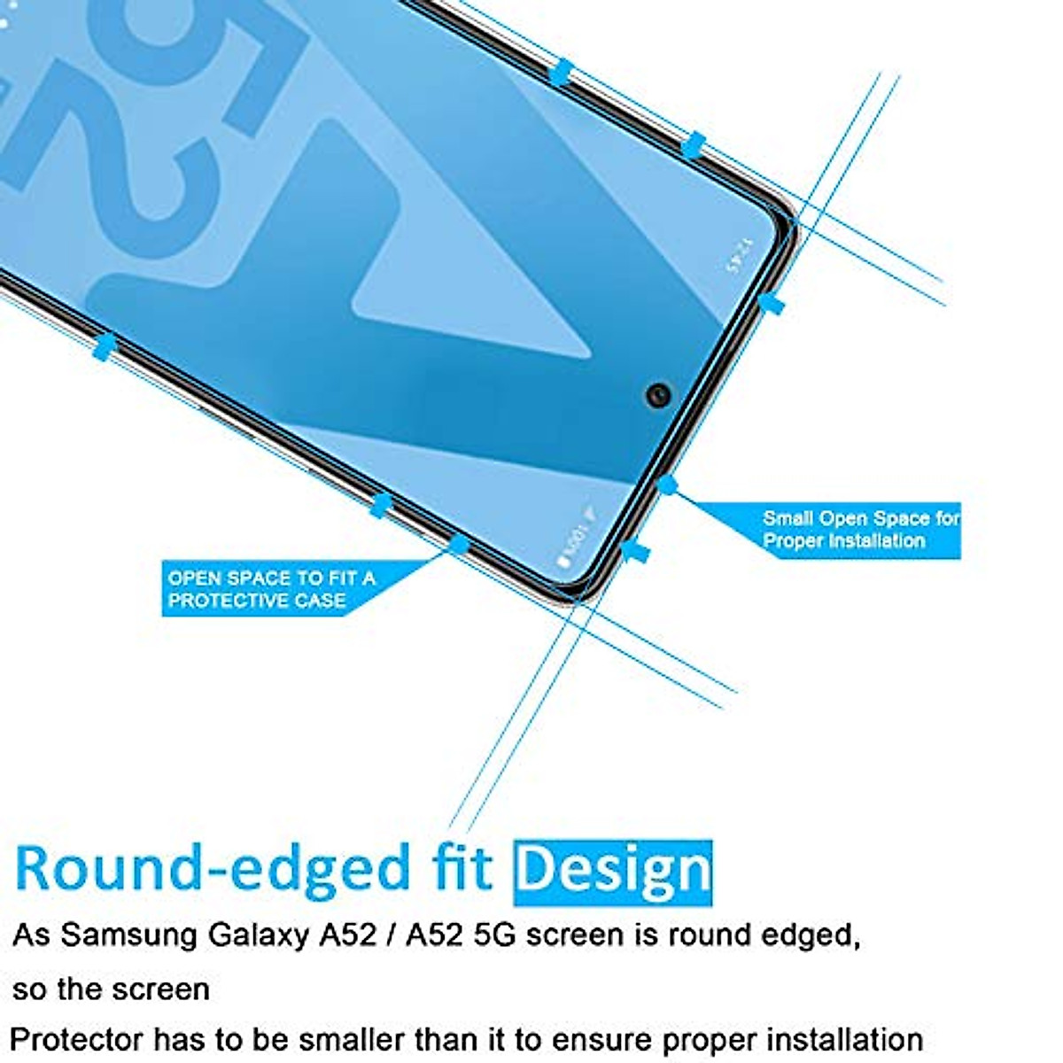 NEW'C Pack of 3, Glass Screen Protector for Samsung Galaxy A52, A52 5G, A52S 5G, Tempered Glass Anti-Scratch, Anti-Fingerprints, Bubble-Free, 9H Hardness, 0.33mm Ultra Transparent, Ultra Resistant