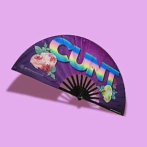 CTT CREATIONS US CTT Folding Fan- C U N T - Made with Bamboo and Nylon- Festival Rave EDM Concert Outdoor Activities - Festival Accesorie. (CUNT)