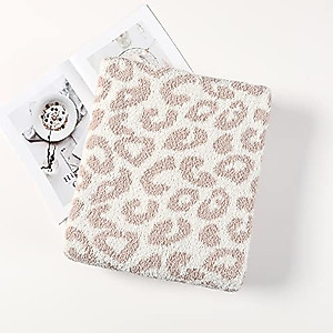 Leopard Knitted Throw Blanket Super Soft Cozy Warm Microfiber Leopard Print Blanket 60"x80"Lightweight Fluffy Reversible Beige Cheetah Print Blanket for Couch Sofa Bed Travel