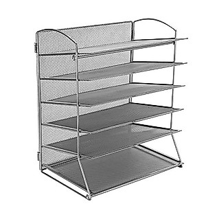 CLATINA 6-Tier Metal Mesh Desk File Organizer Desktop Letter Tray Paper Document Holder for Office Home School Gray