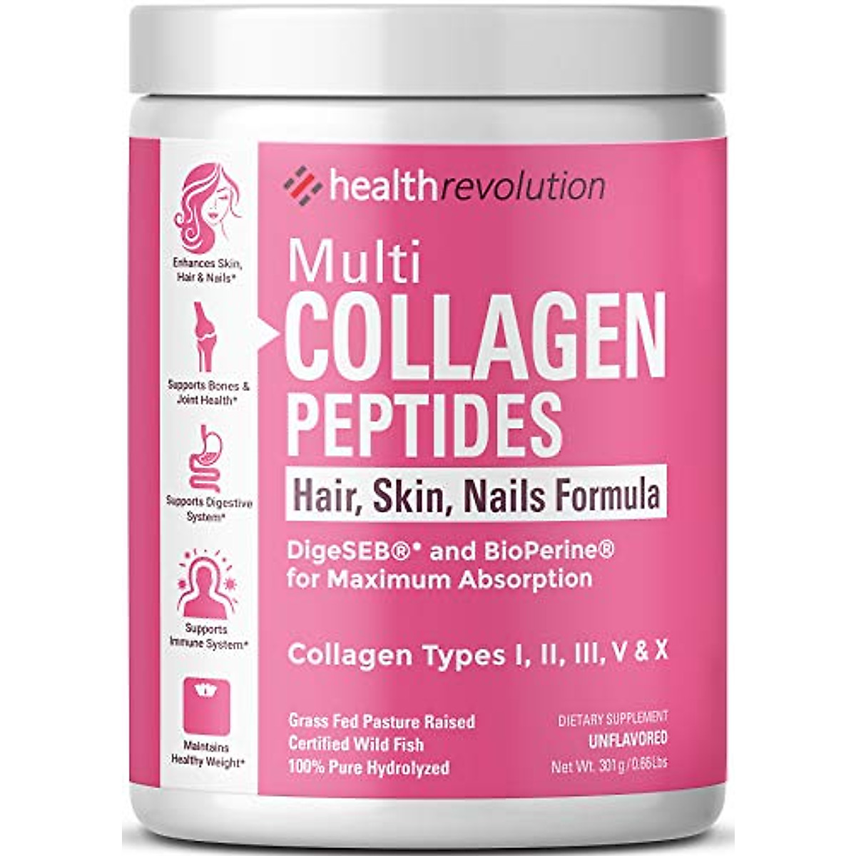 Multi Collagen Peptides Powder Supplement Types I, II, III, V, X - 5 Hydrolyzed Collagen Peptides– For Skin Hair Nails Joints –Triple Refined for Easy Mixing, Non-GMO Dairy Gluten-Free, Unflavored