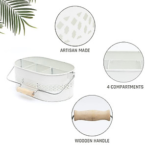 THE ARTIQUE Farmhouse Utensil Caddy, Galvanized Caddy, Picnic Utensil Holder, Desk Organizer, Condiments Caddy, Flatware Caddy For Party, Kitchen Utensils Organizer Caddy With Handle- WHITE