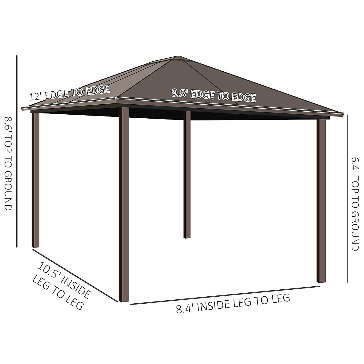 Outsunny 10' x 12' Hardtop Gazebo with Curtains and Netting, Permanent Pavilion Metal Single Roof Gazebo Canopy with Aluminum Frame and Hooks, for Garden, Patio, Backyard, Coffee Brown
