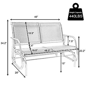 Outdoor Patio Swing Glider Bench-Loveseat Mesh Seating and Smooth Glide Rocker 2 Person Chair with Weather Resistant Steel Frame for Porch Garden Outside