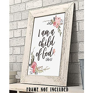 I'm A Child of God - Christian Wall Decor Print, This Bible Scripture Inspirational Wall Art Is A Elegant Flowers Faith Gift For Living Room Decor, Home Decor, Office Decor, Church, Unframed - 8x10
