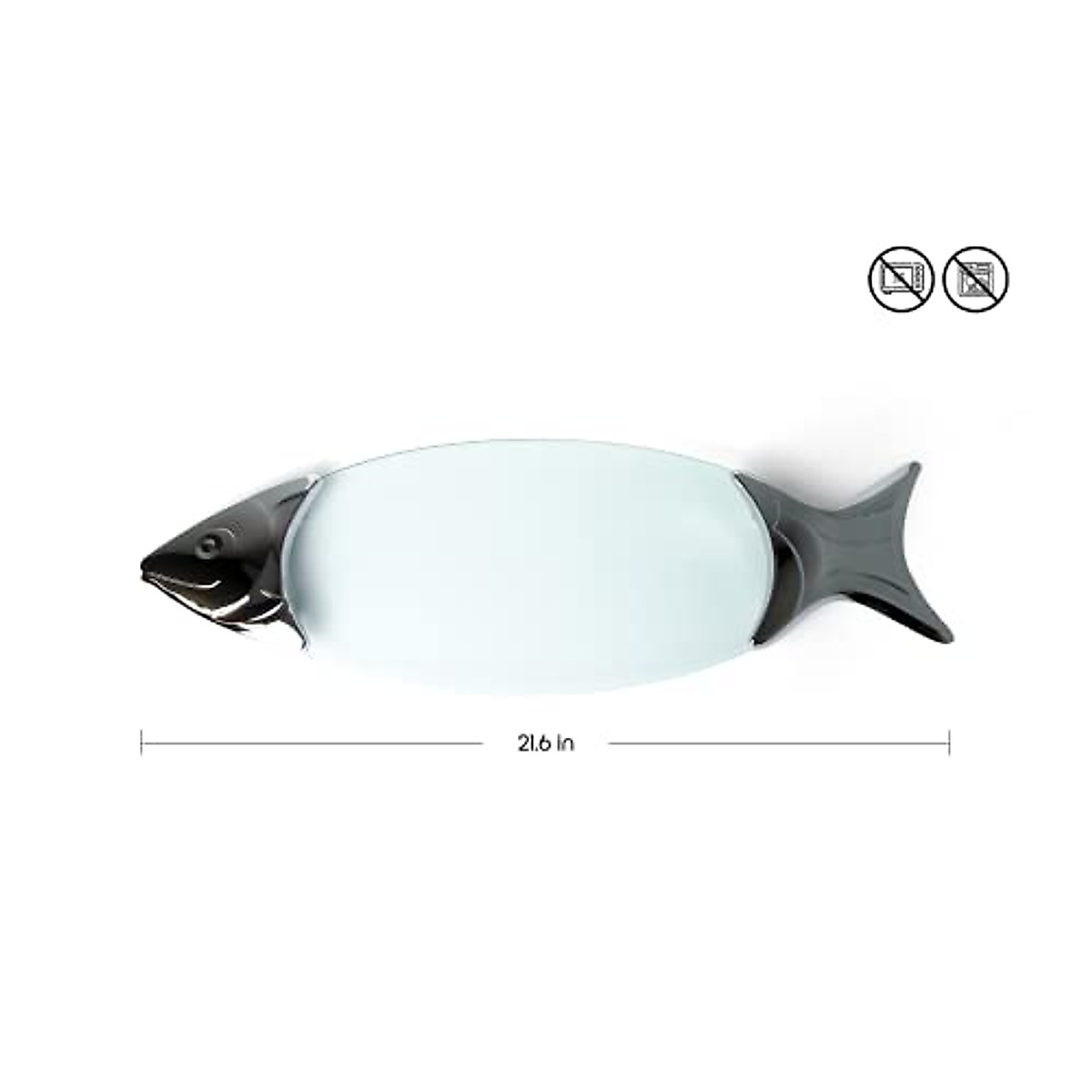 Rigeli Regent Chromeplated Salmon Glass Serving Tray Serving Platter Fish/Sushi Platter Food Trays, Fish Plate Glass+ Stainless Steel