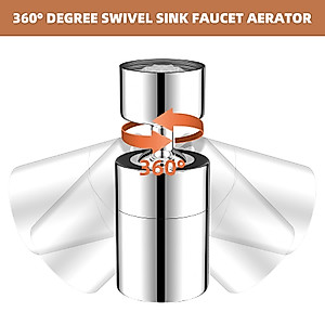 360 Degree Swivel Sink Faucet Aerator, Big Angle High Pressure Large Flow Aerator Dual Function Kitchen Faucet Aerator,55/64 Inch Female Thread Polished Chrome