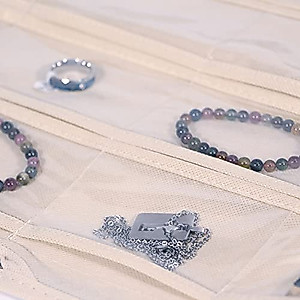 2 Pack Hanging Jewelry Organizer with 80 Pockets Jewelry Storage for Earrings Necklace Bracelet Ring Accessory, Beige