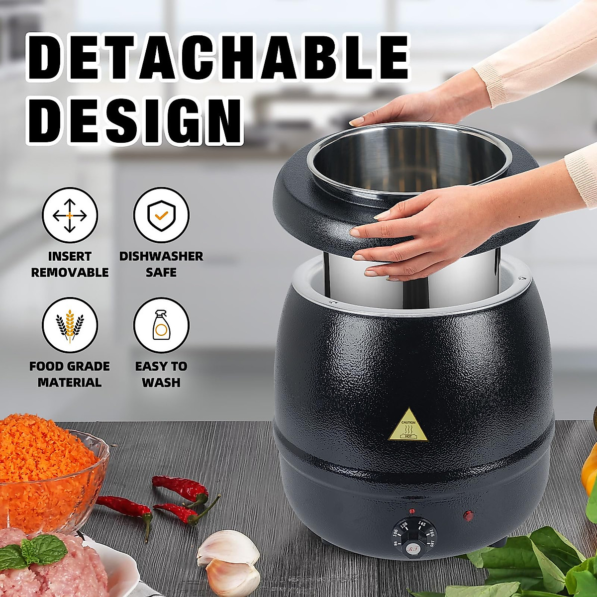 Funyee 10.5QT Commercial Grade Soup Kettle with Stainless Steel Hinged Lid, 110V Commercial Soup Warmer for Big Family Gathering and Restaurant (440W)