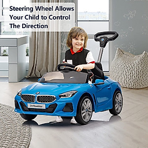 Voupou Kids' Push Ride-Ons Push Ride-on Car for Toddlers 1-5, Licensed BMW Z4 Toddler Push Car with Adjustable Push Rod/Horn Music/Silent Wheel, Push Car for Baby (Blue)
