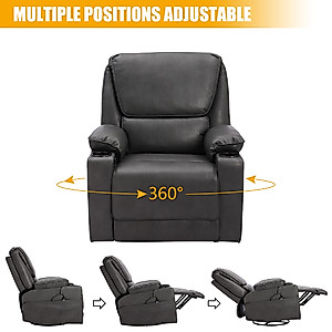 KIGOTY Recliner Chair Rocker Recliner Chair for Adults 360 Degree Swivel Rocker Reliner with Heated Massage Drink Holders Living Room Chair PU, Gray