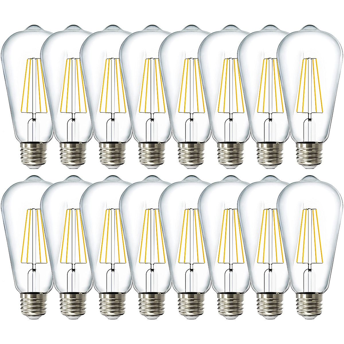 Sunco 16 Pack 60W Vintage LED Edison Bulbs Equivalent 8.5W CRI92 800 Lumens, Dimmable ST64 Filament 3000K Warm White E26 Medium Base Light Bulbs High Brightness Clear Glass Waterproof - UL