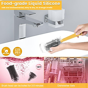 welltop Travel Bottle Cleaner Kit, Portable Baby Bottle Brush Set with Silicone Bottle Cleaning Brush, Built-in Bottle Drying Rack, Nipple Brush, Straw Brush, Bottle Soap Dispenser for Travel Home